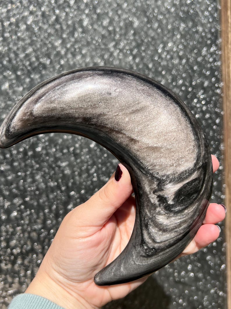 Large Silver Sheen Obsidian Moon Crescent: 11" Tall Display Stand - Etsy