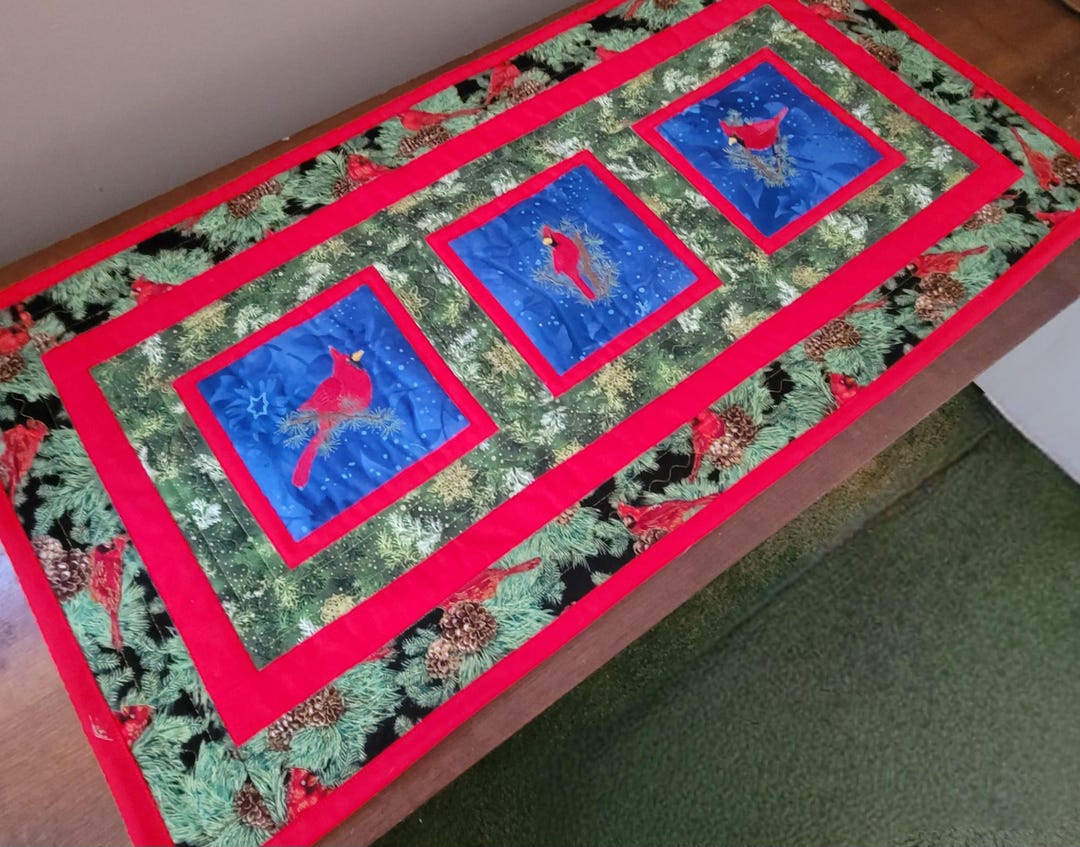 Cardinal Table Runner, Winter Table Decor, Embroidered Cardinals ...