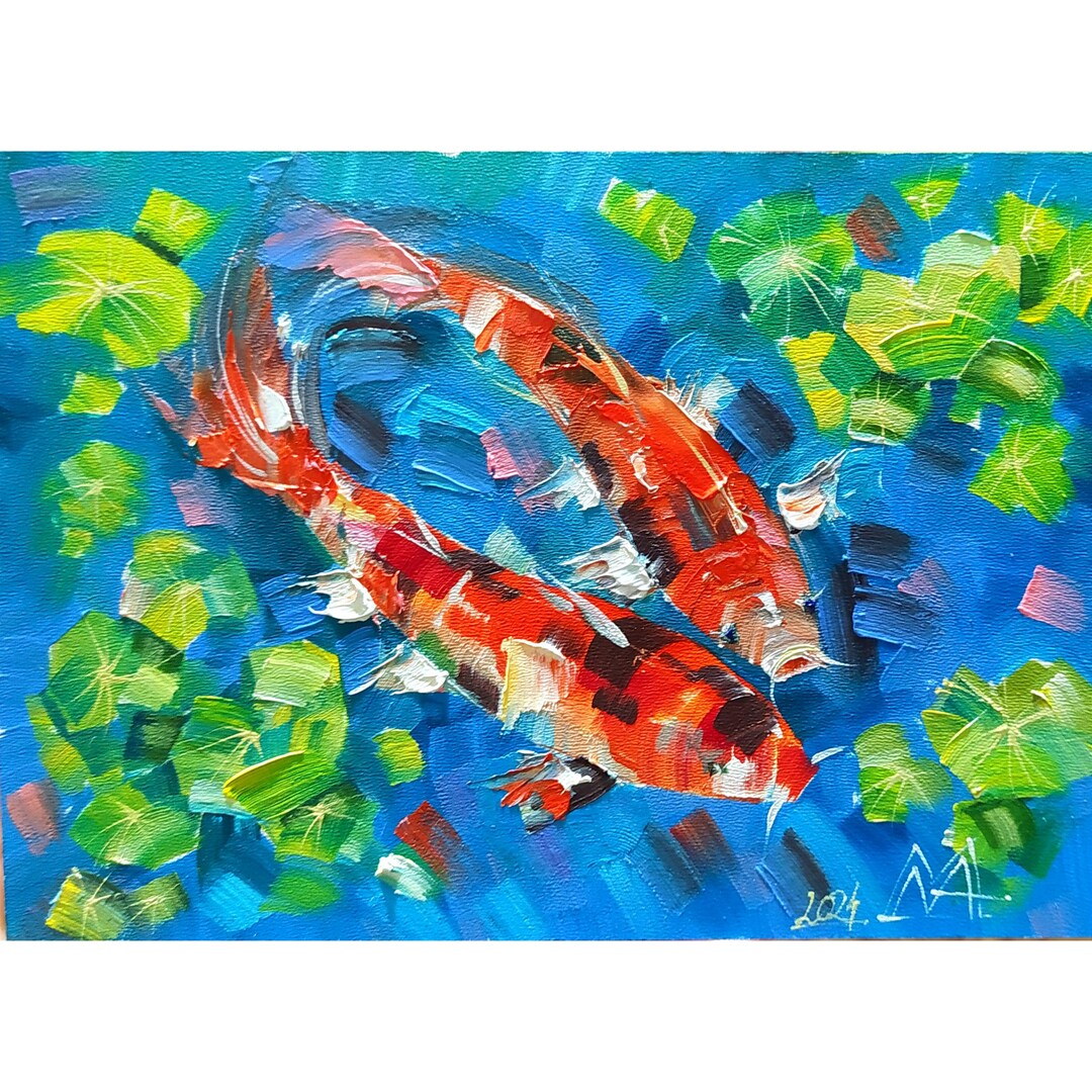 Koi Fish Oil Painting Original Painting Impressionist Small Painting ...