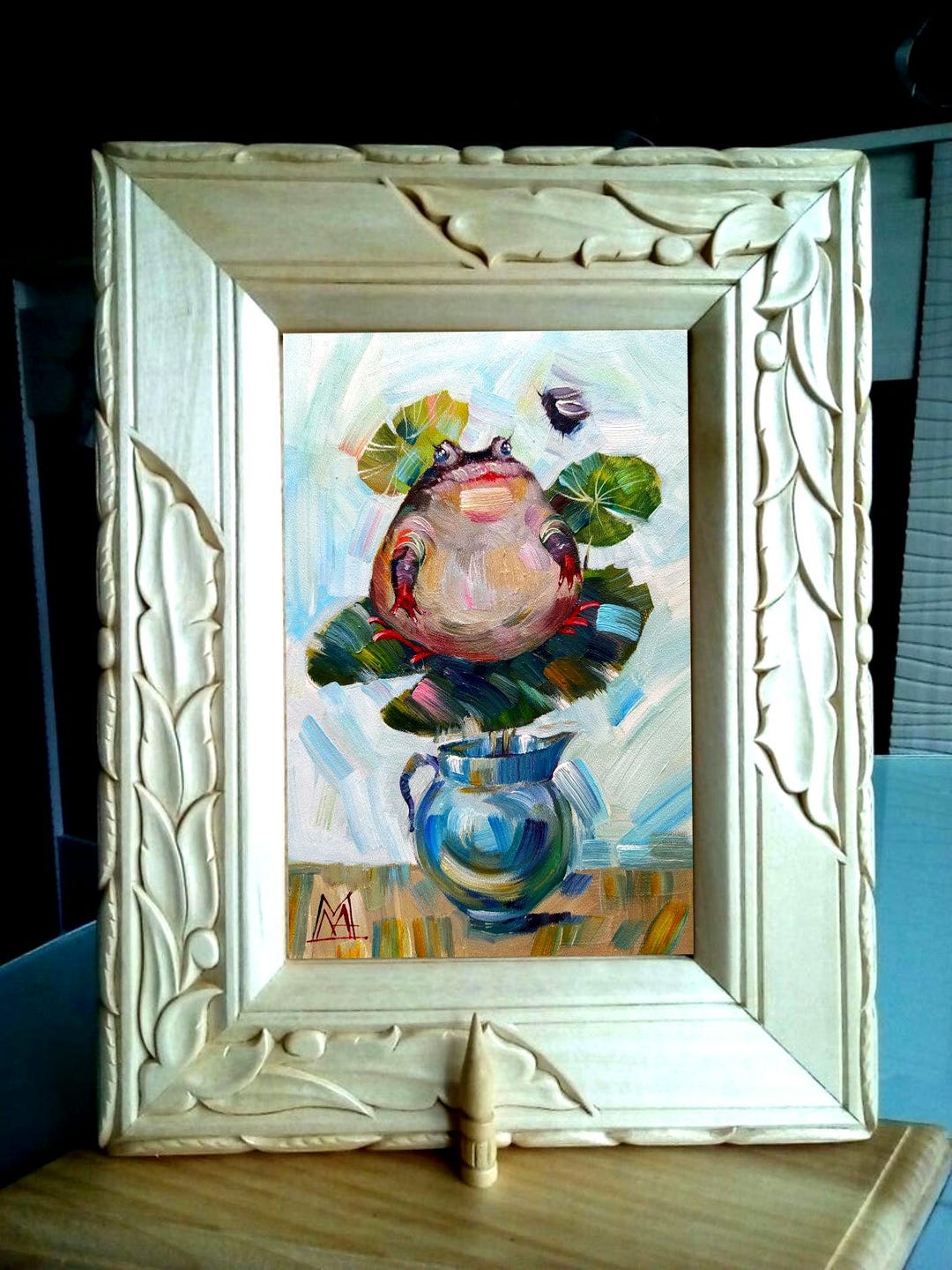 Toad Oil Painting Original Art Kitchen Decor Painting Small Miniature ...