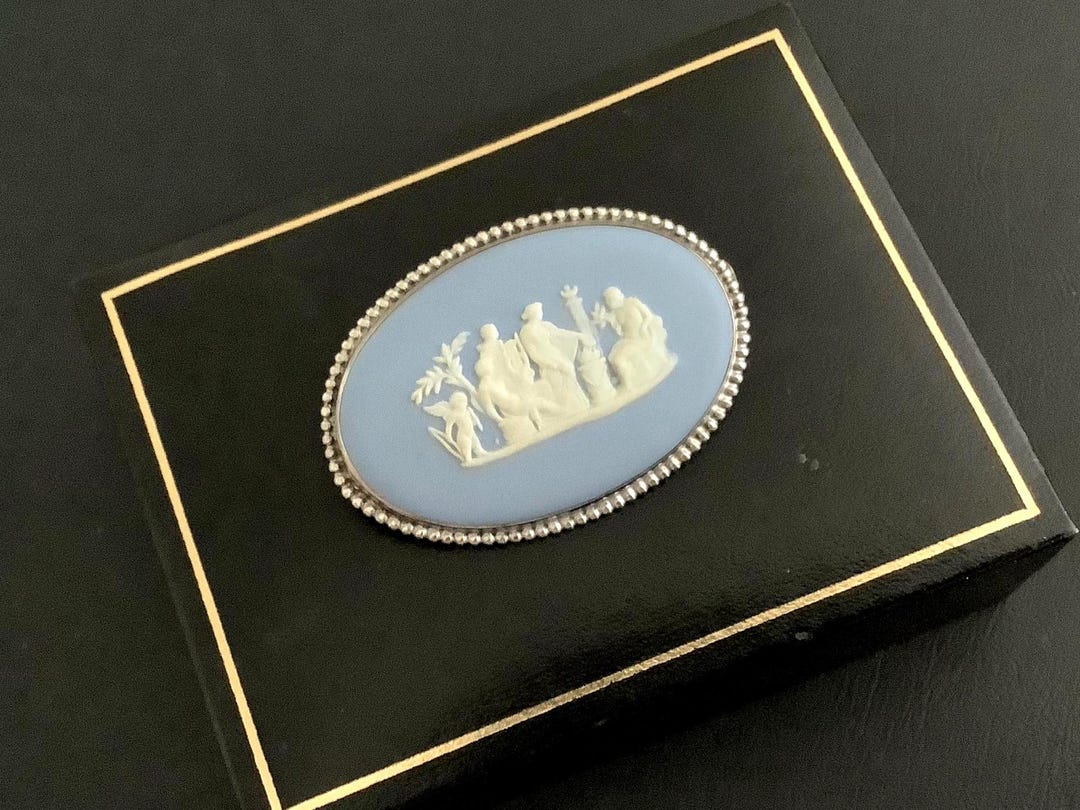 Vintage Marked Silver and Wedgwood Blue Jasper Ware Cameo,brooch With ...