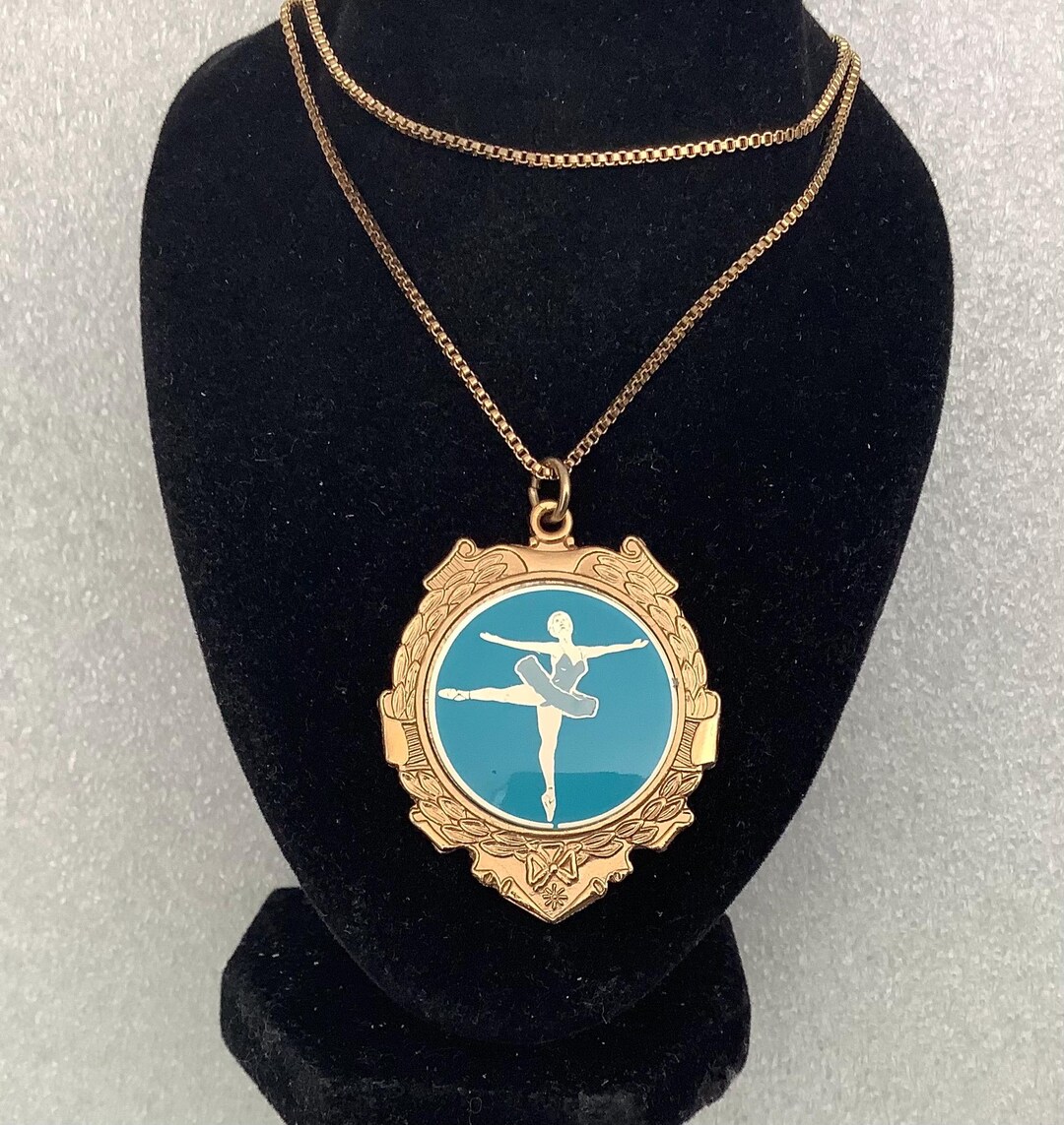 Vintage Ballet Dancer Medal Pendant: Gold Plated & Blue Enamel - Etsy