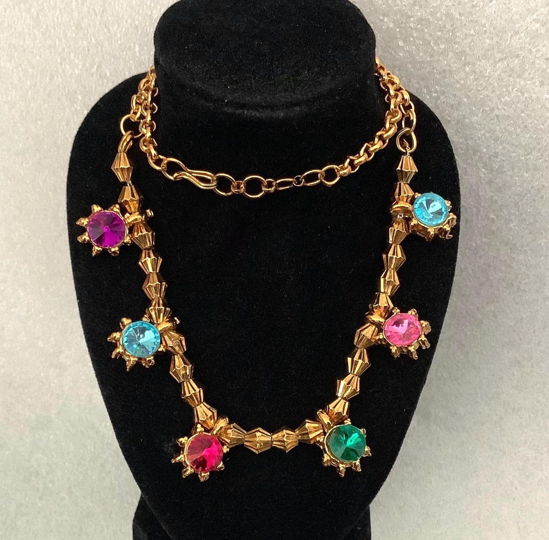 Vintage 1980s/1990s Reversible Necklace. Rhinestones and Faux Pearls ...