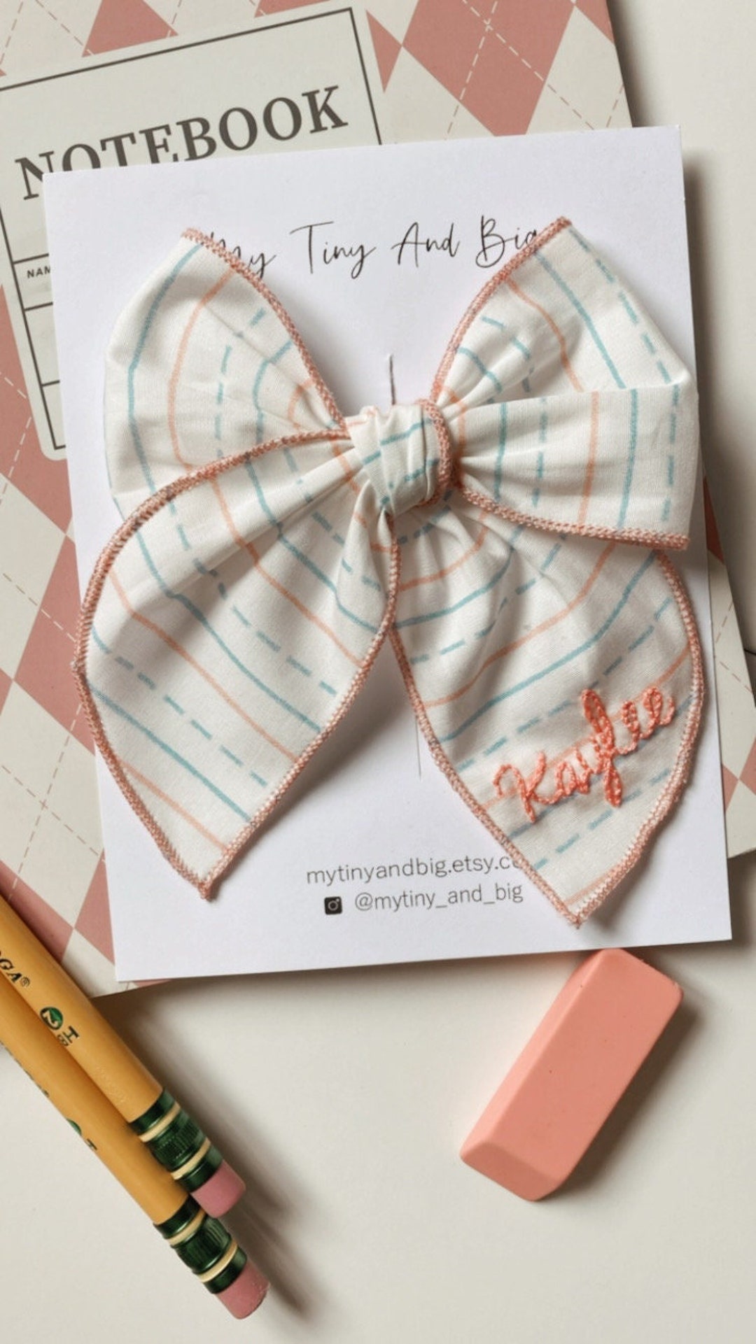 Personalized Name Bow, Back to School Fable Bow, Embroidery Name Bow ...