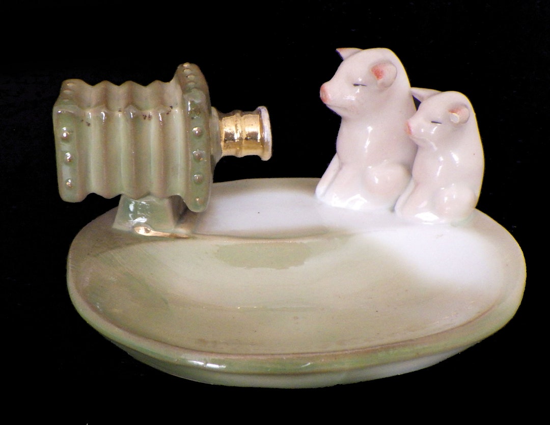 Antique German Fairing Pink Pigs Figurine Seated in Front of a Camera ...