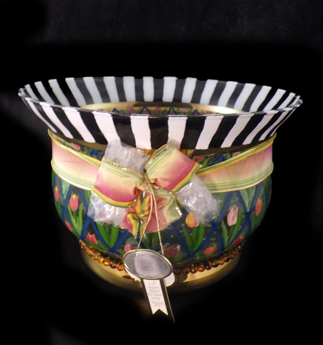 Mackenzie Childs Tulip Glass Bowl Circus Stripes With Labels - Etsy