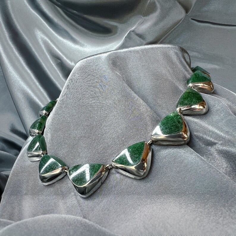 Mid-century Taxco Mexico Green Triangle Stone Sterling Silver Necklace ...