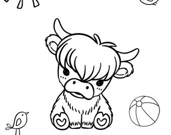 Highland Cow Downloadable Coloring Page - Etsy