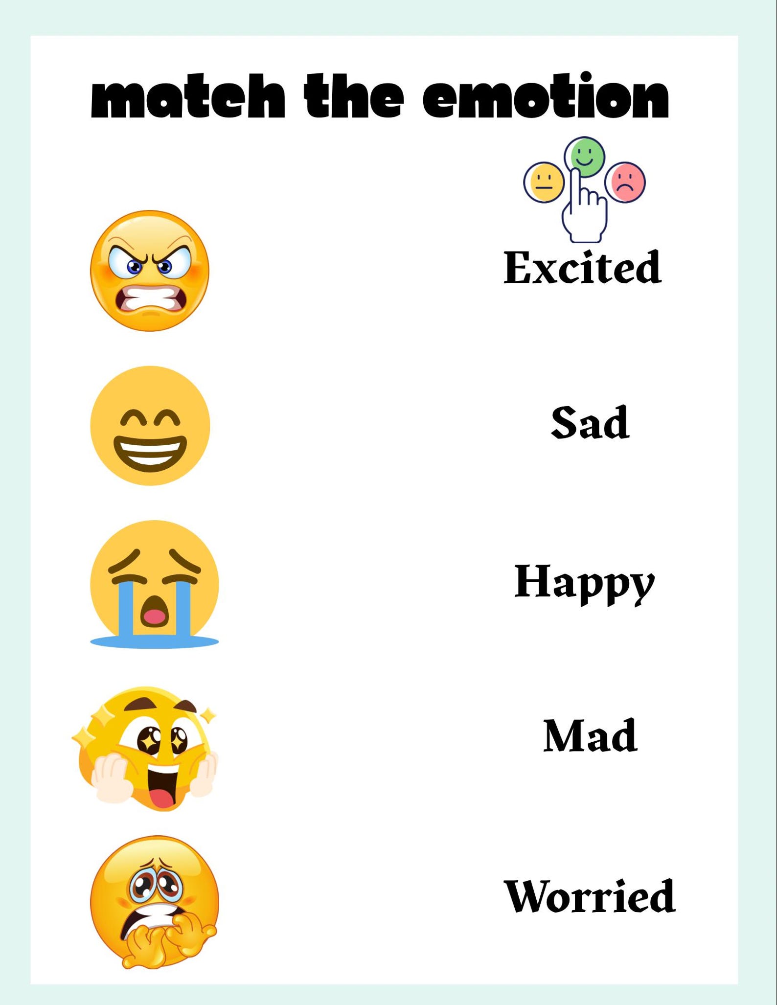 Match the Emotion Activity Sheet - Etsy