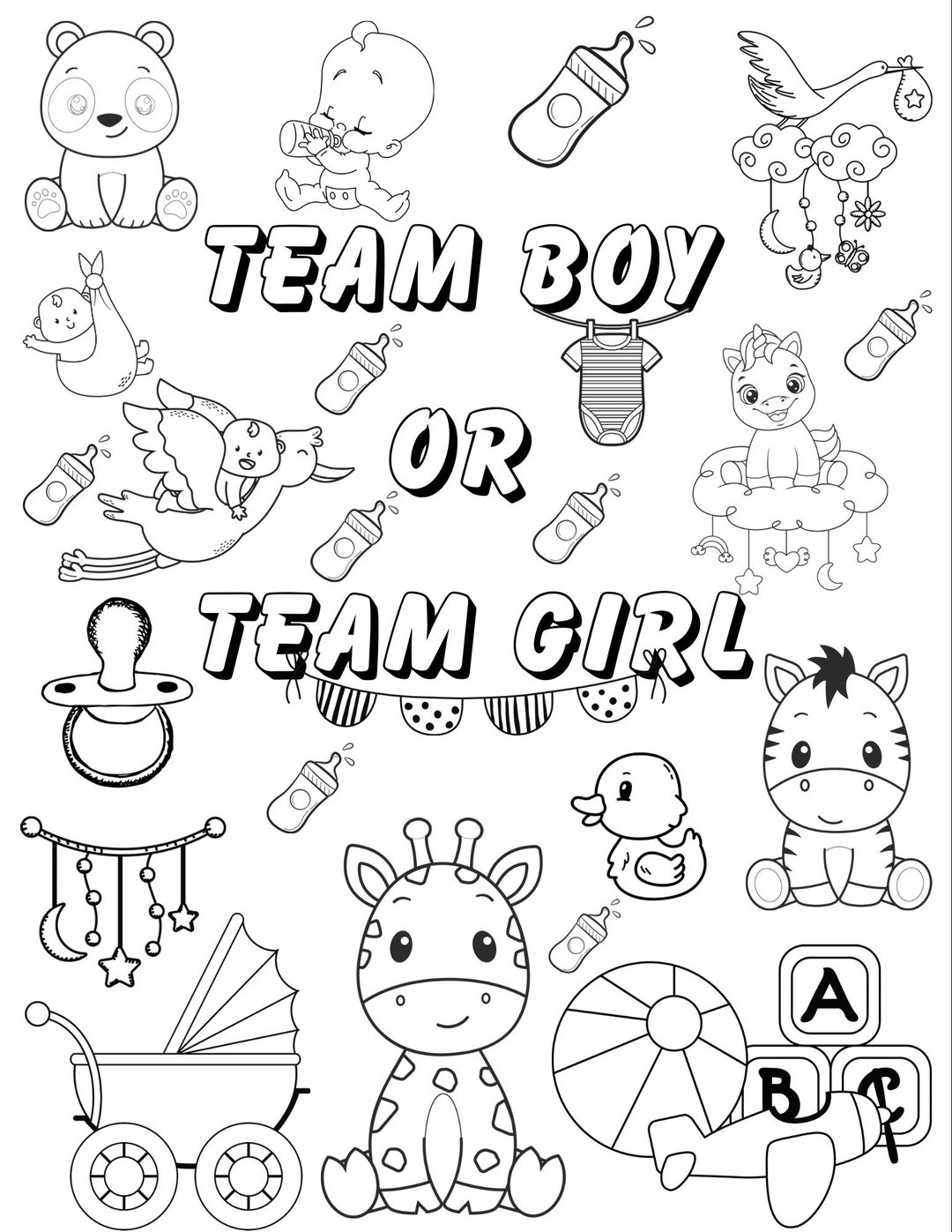 Gender Reveal Baby Shower Coloring Page for Kids - Etsy