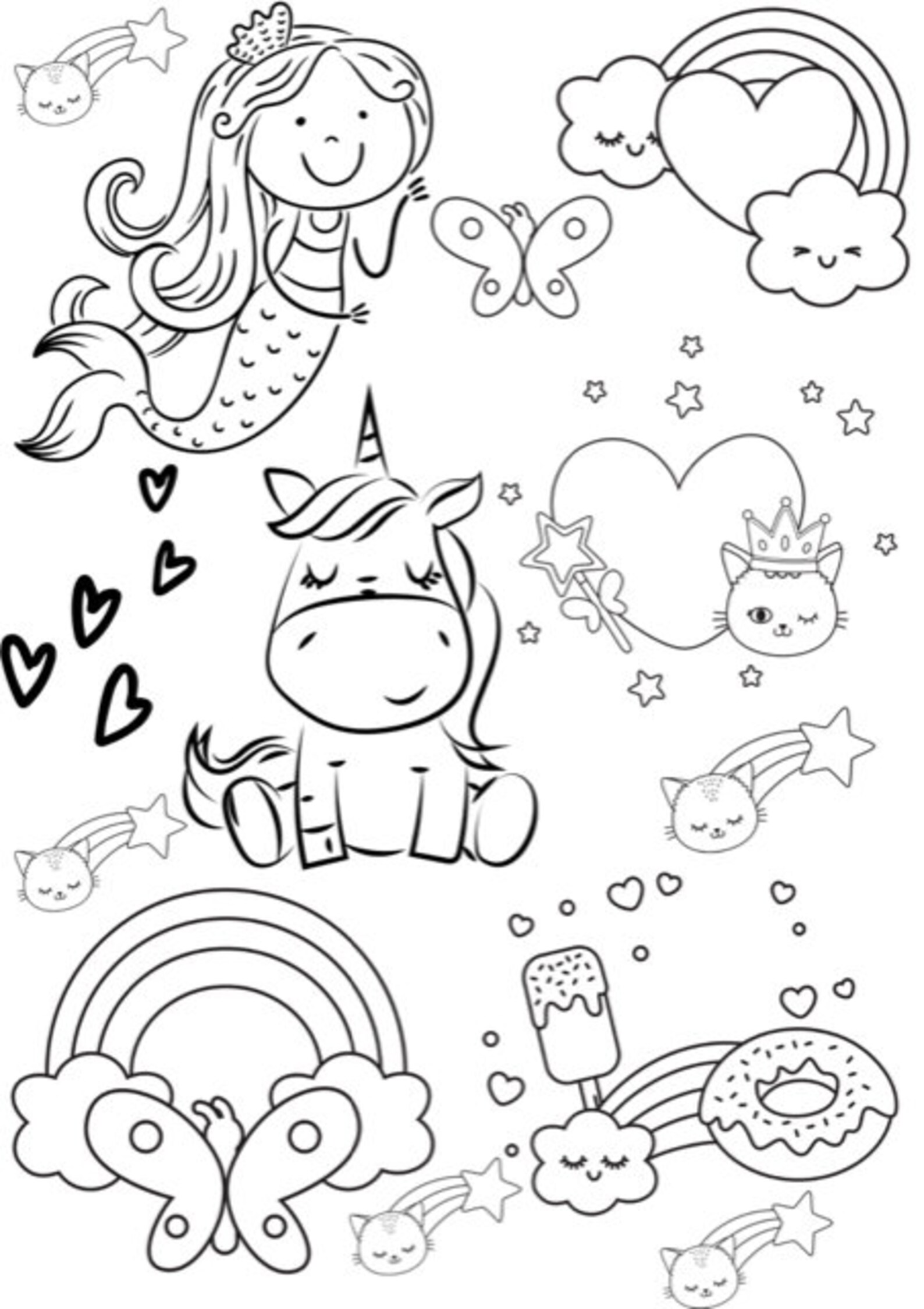 Girls Unicorn Mermaid Coloring Page - Etsy