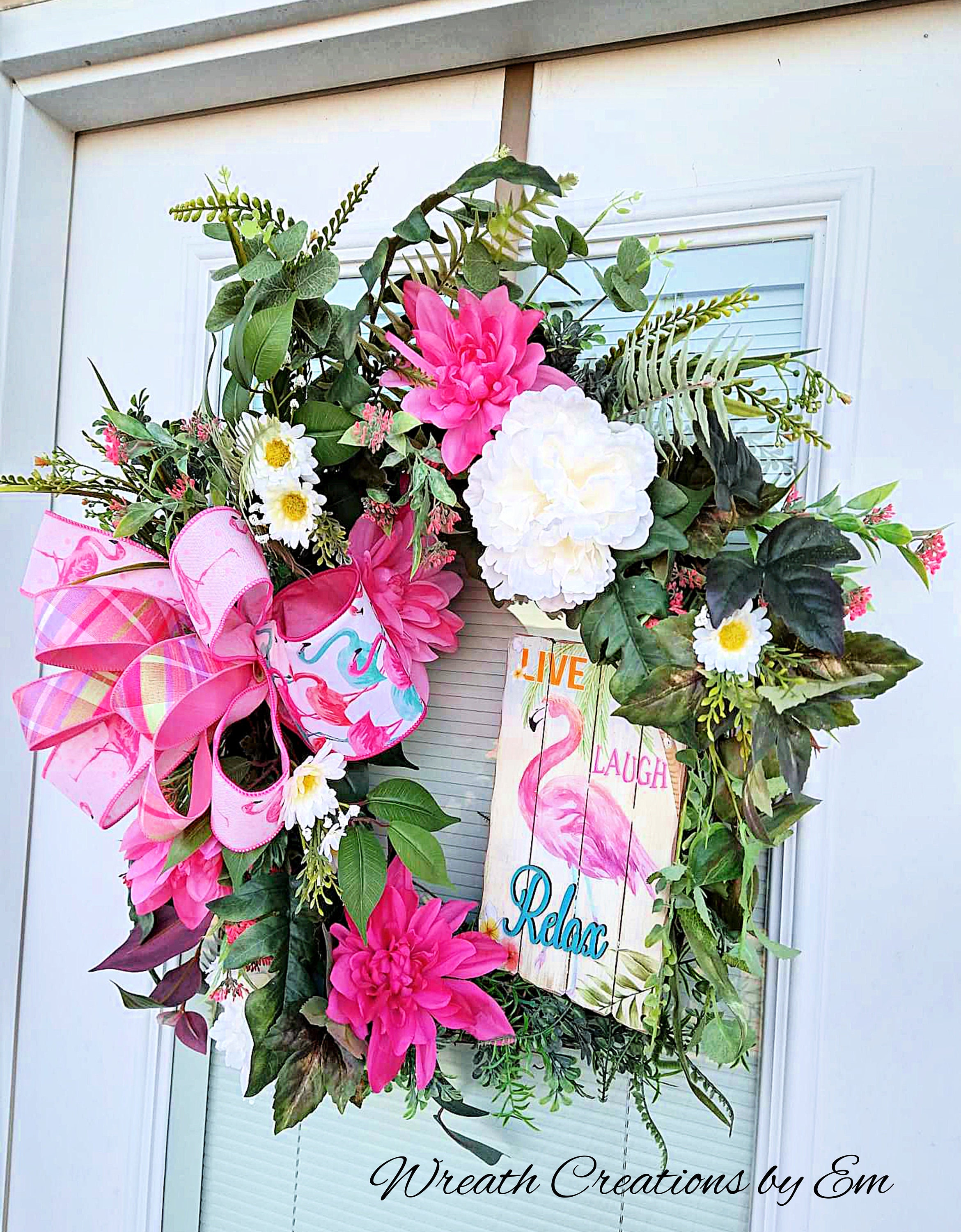 Pink Summer Flamingo, Summer Grapevine, Cottage Wreath, Beach Wreath ...