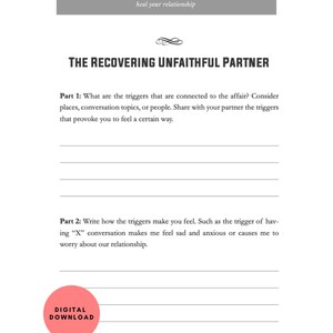 Printable Infidelity Recovery Workbook: Relationship Workbook for ...