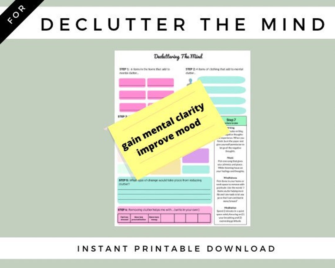 Decluttering the Mind Worksheet: Mental Health and Wellness Digital ...