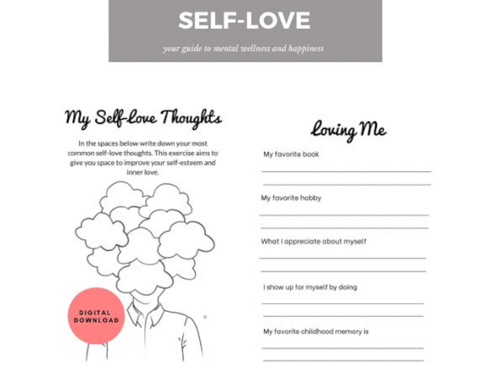 Adult Self Love and Self Care Workbook 65 Pages: Printable - Etsy