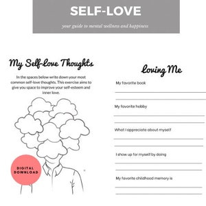 Adult Self Love and Self Care Workbook 65 Pages: Printable Mental ...