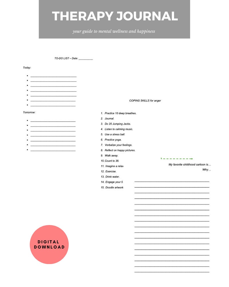 Mental Health Journal Printable PDF | Self Care Workbook for Anxiety ...