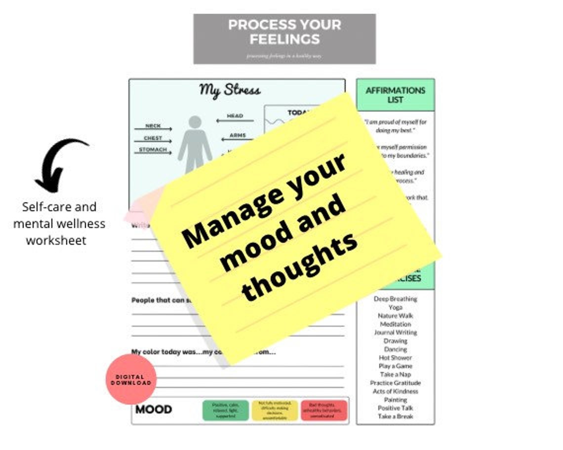 Processing Feelings Printable Download: Therapy Self-help Worksheet for ...