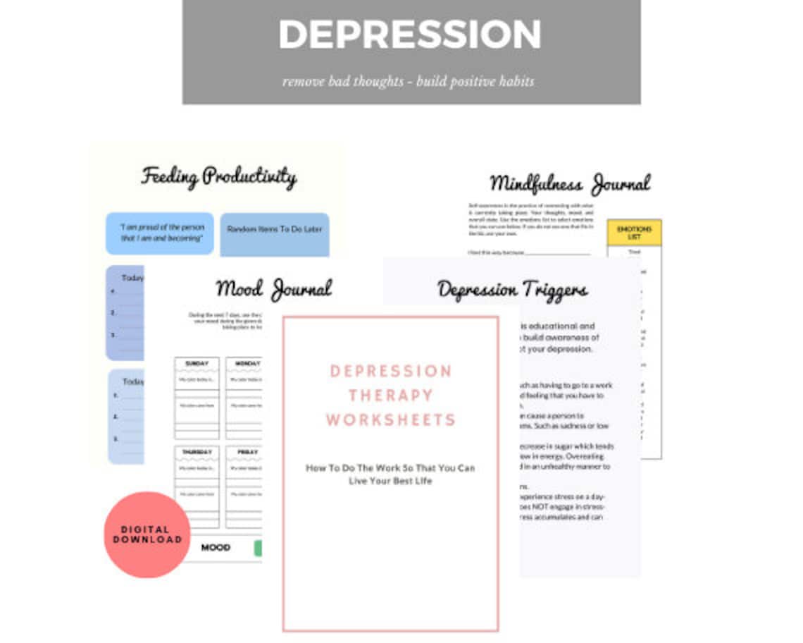 Depression Therapy Worksheets and Journal: for Depression, Mental ...
