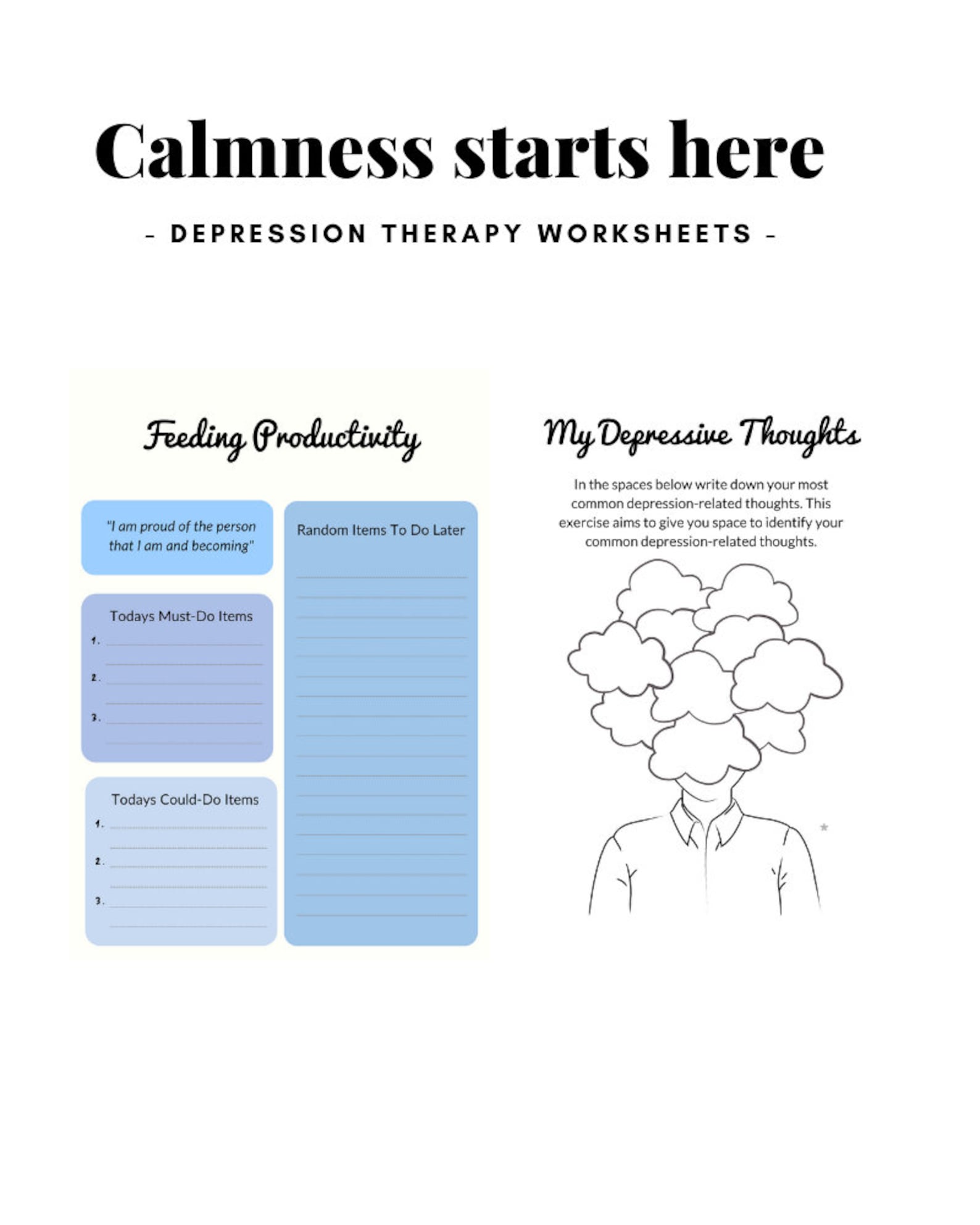 Depression Therapy Worksheets and Journal: for Depression, Mental ...