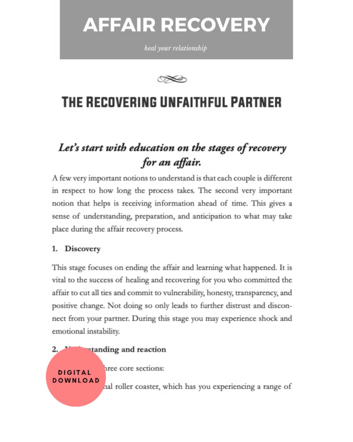 Printable Infidelity Recovery Workbook: Relationship Workbook for ...