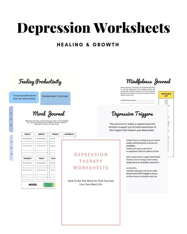 Depression Therapy Worksheets and Journal: for Depression, Mental ...