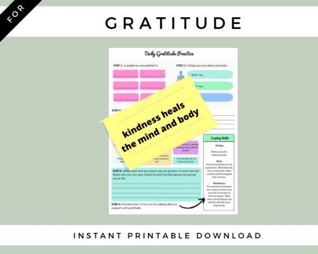 Daily Gratitude Worksheet PDF | Simple Self-care Tool for Positive ...