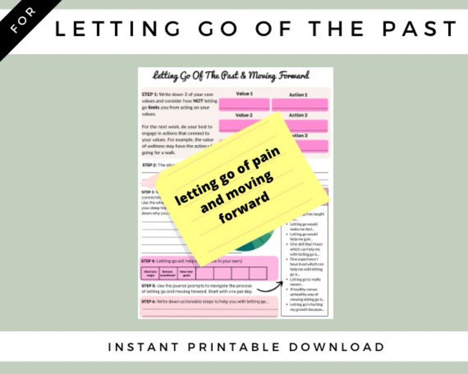 Letting Go of Past Situations or Events Mental Health Worksheet ...