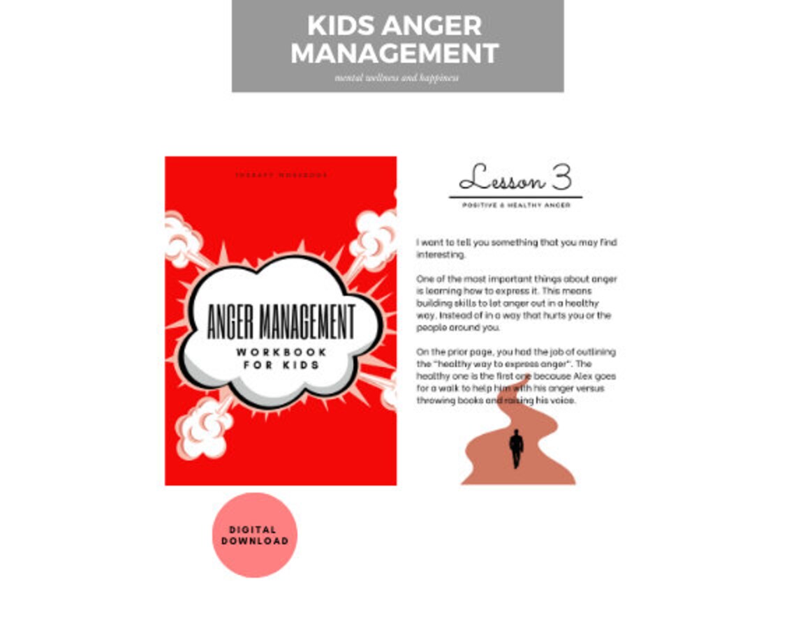 Kids Anger Workbook 64 Pages: Printable Anger Therapy Workbook Teaching ...