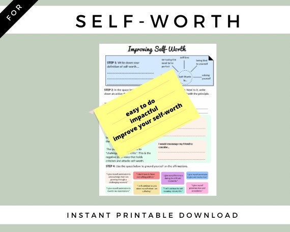 Self-worth Therapy Worksheet for Improving Mental Health Daily ...