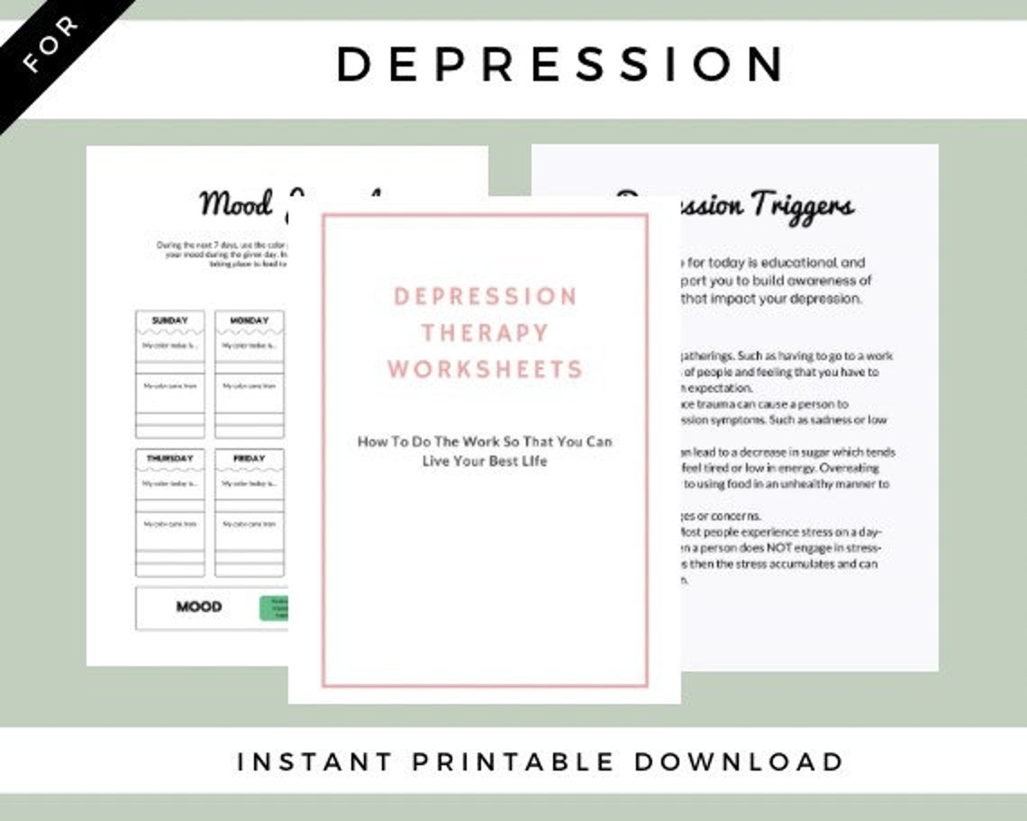 Depression Therapy Worksheets and Journal: for Depression, Mental ...