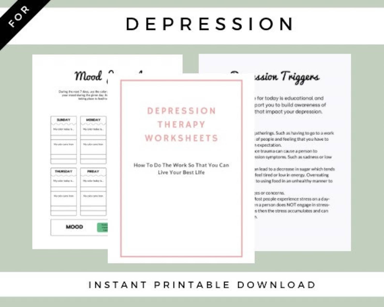 Depression Therapy Worksheets and Journal: for Depression, Mental ...