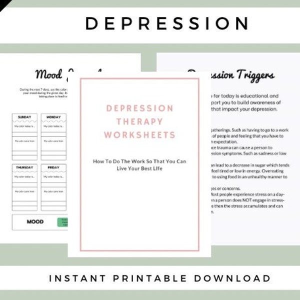 Depression and Anxiety Worksheets - Etsy