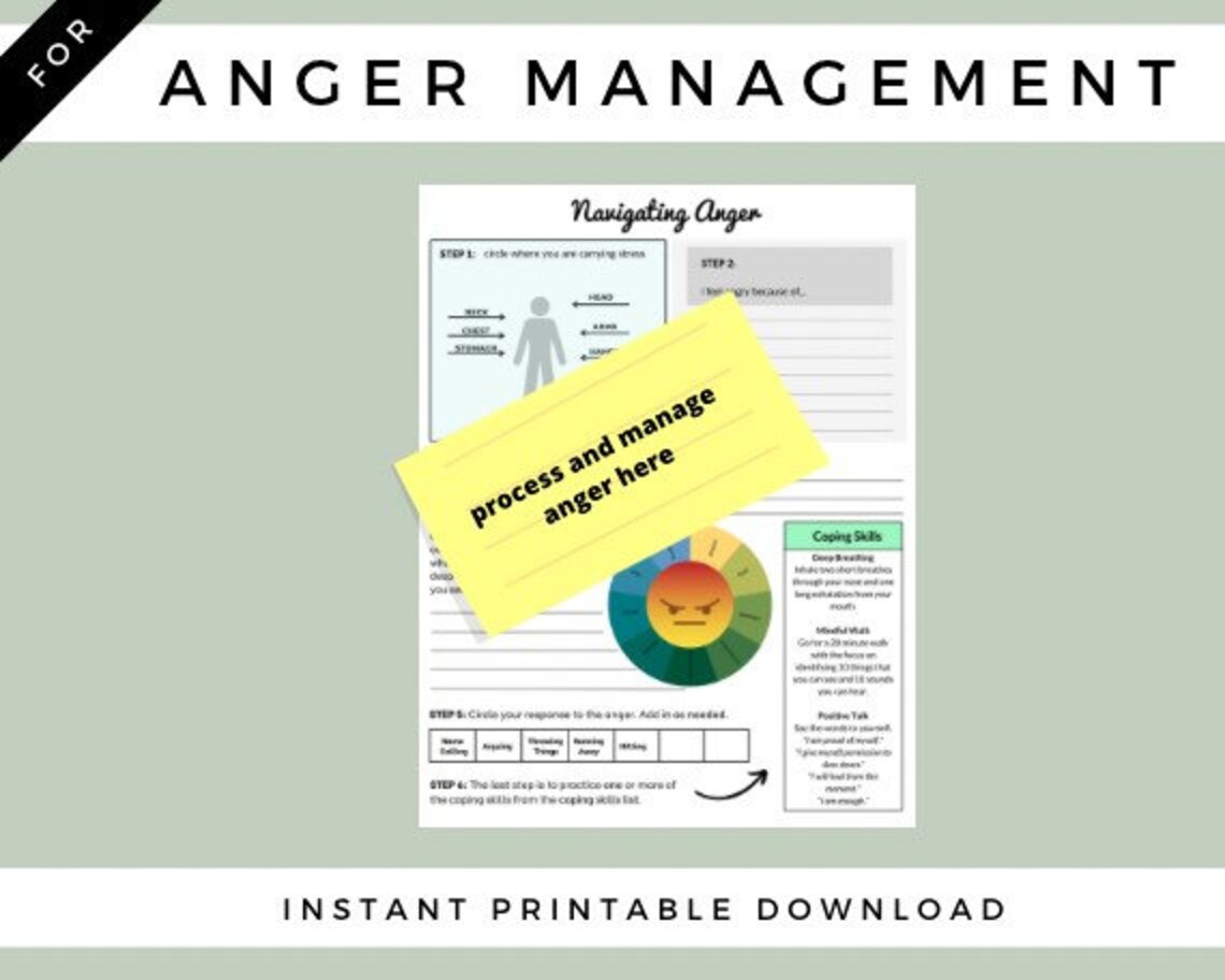 Anger Management Worksheet for Processing Anger and Challenging ...