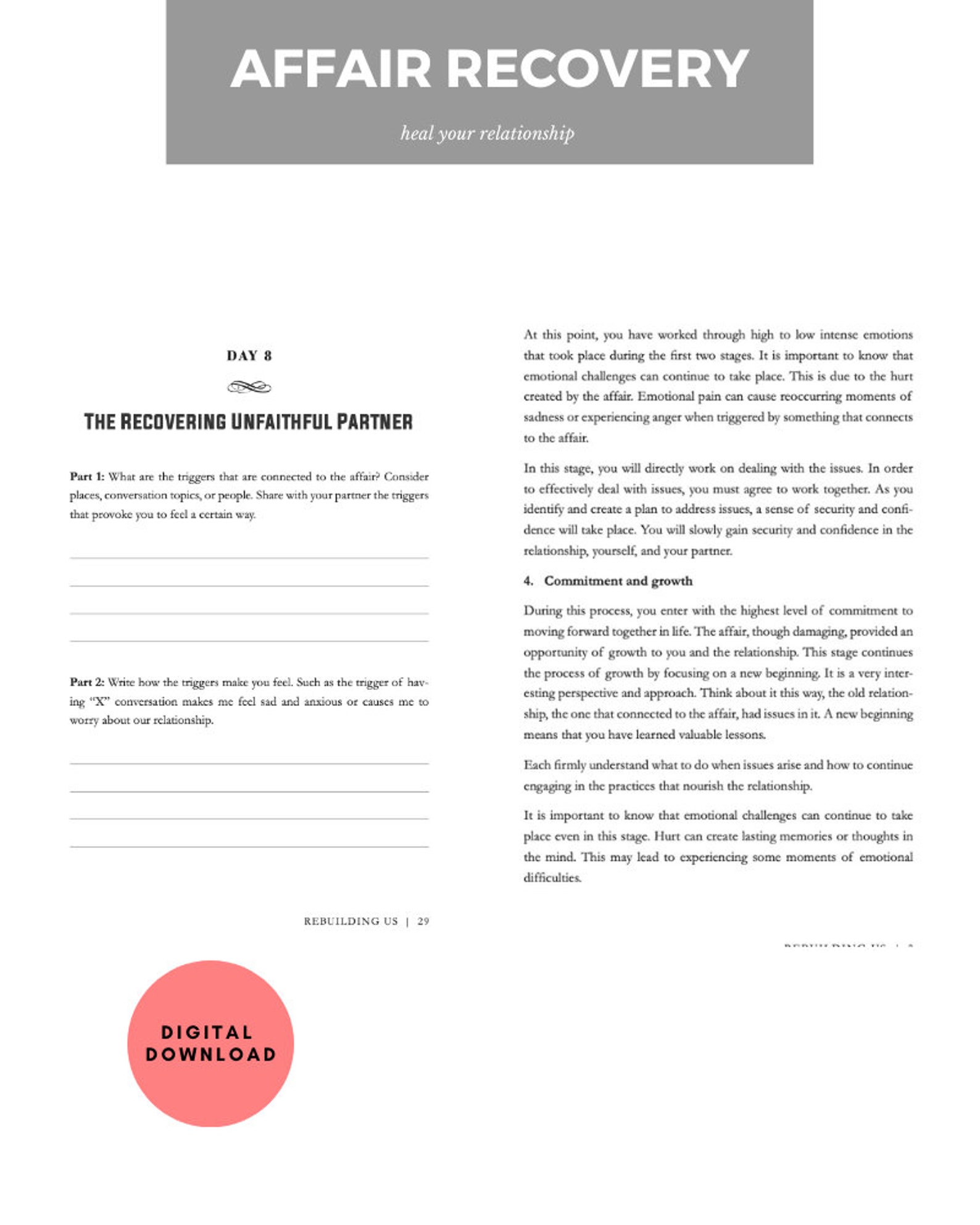 Printable Infidelity Recovery Workbook: Relationship Workbook for ...