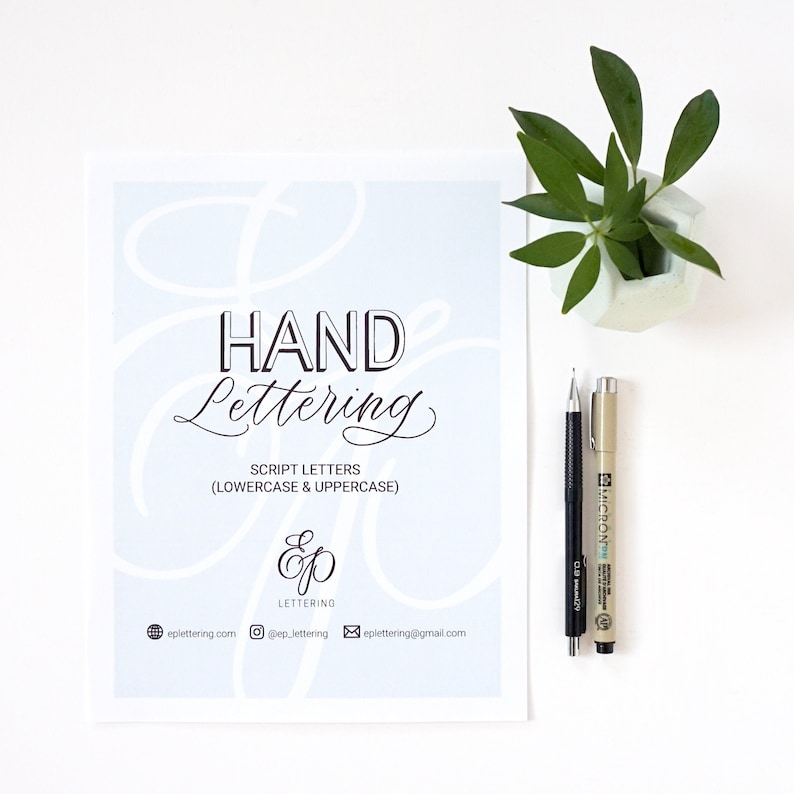 Hand Lettering Script Letters lowercase & Uppercase PDF - Etsy