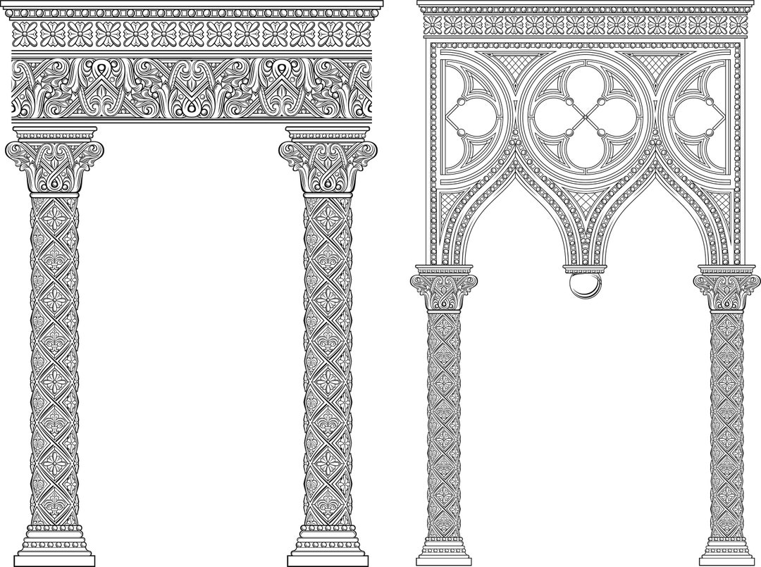 Set 2 !!! Classic Arch Column Gothic Cathedral Stained Glass Window ...
