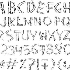 Sketch Alphabet Font of Branches and Sticks. Digital Clipart Ai, Eps ...