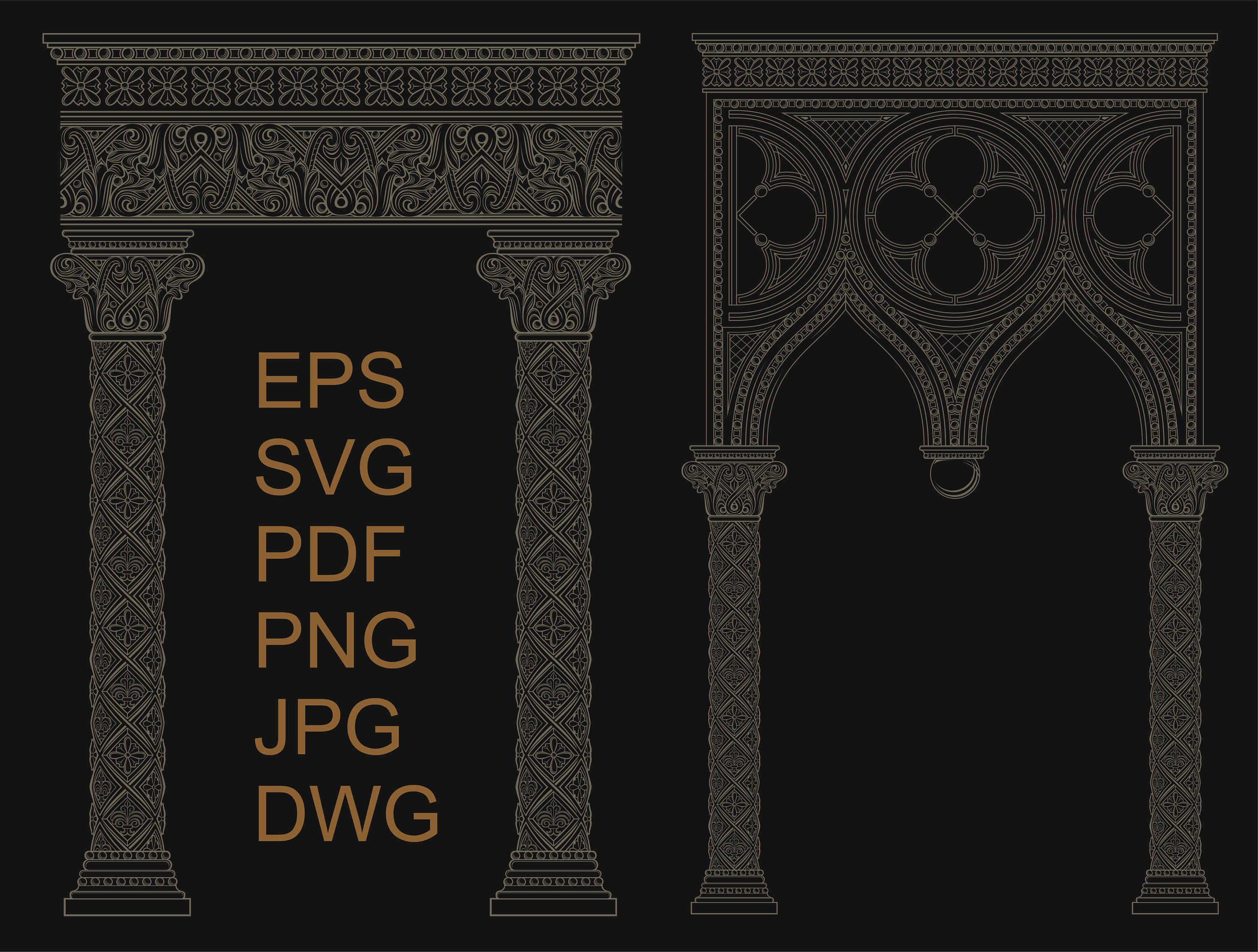 Set 2 !!! Classic Arch Column Gothic Cathedral Stained Glass Window ...