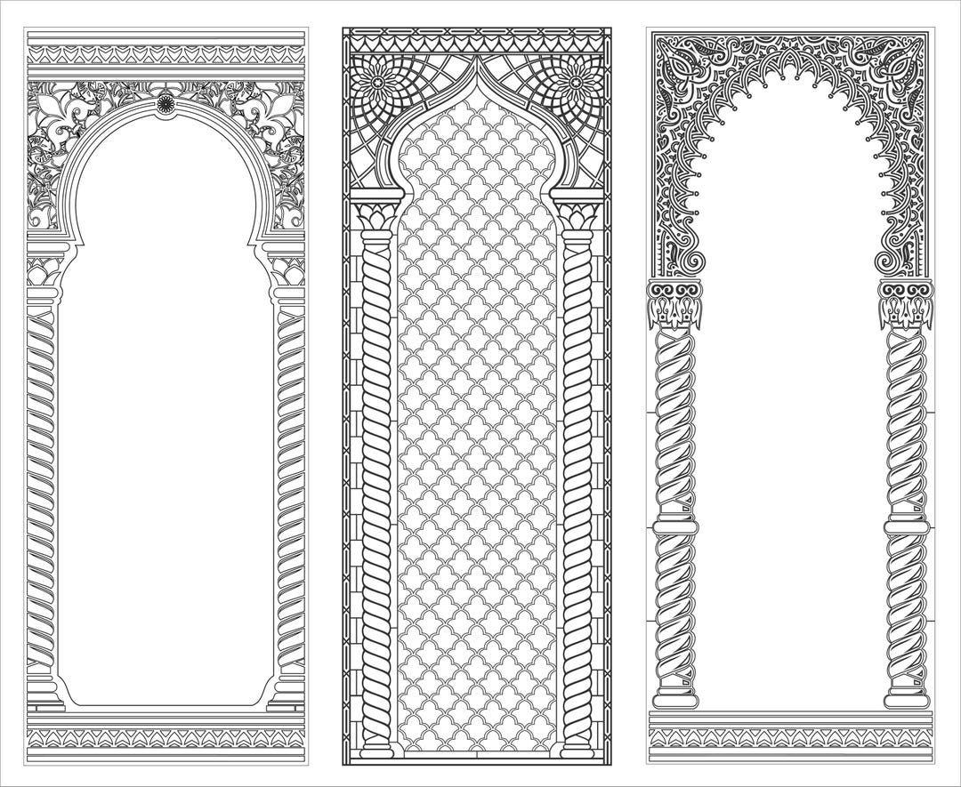 Stained Glass Window With Oriental Arch Ornament Pattern. All Formats ...
