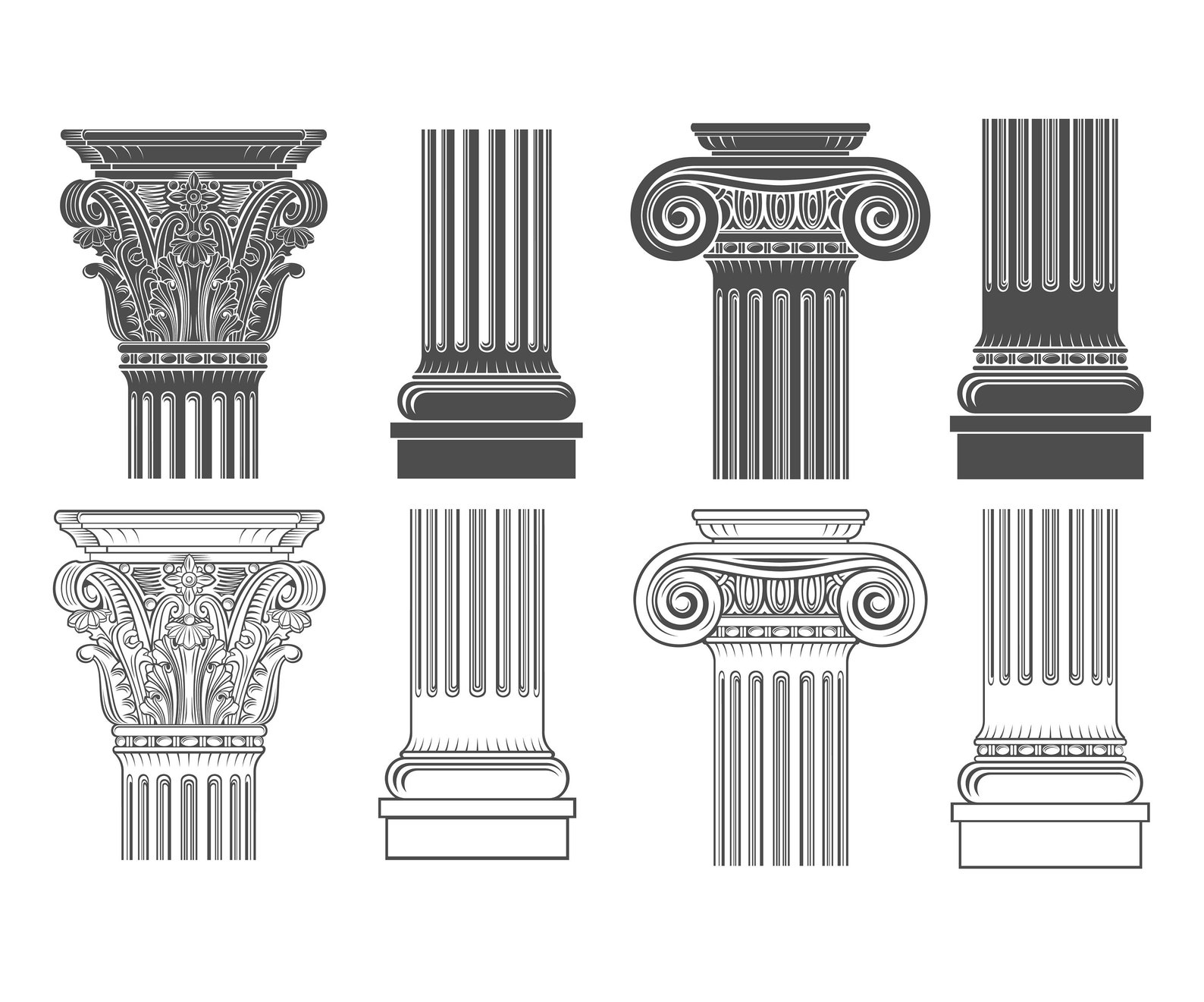 Set 8 !!! Classic Column Elements , Corinthian Ionic Capital Eps, Svg ...
