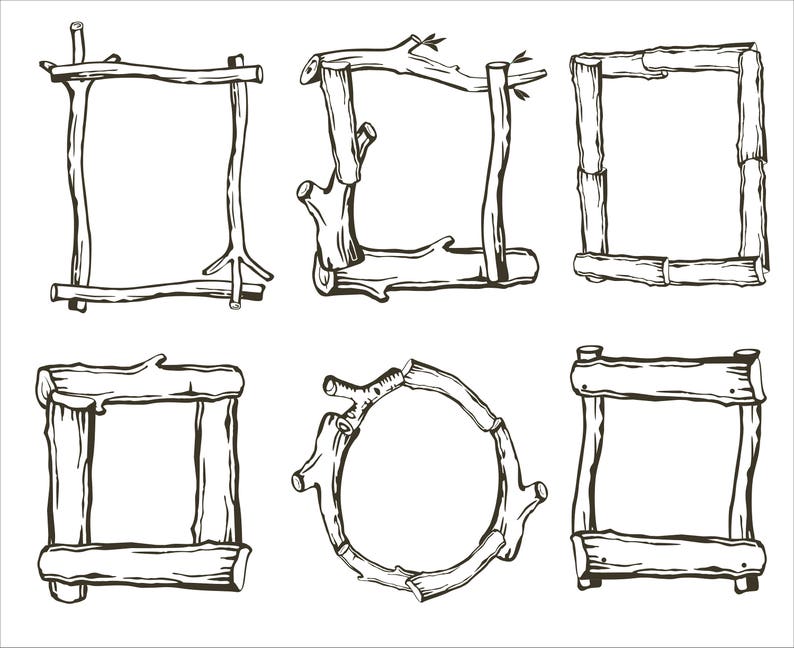 6 Sketch Frames of Branches and Sticks, Set Symbols , Svg, Twigs, Pdf ...