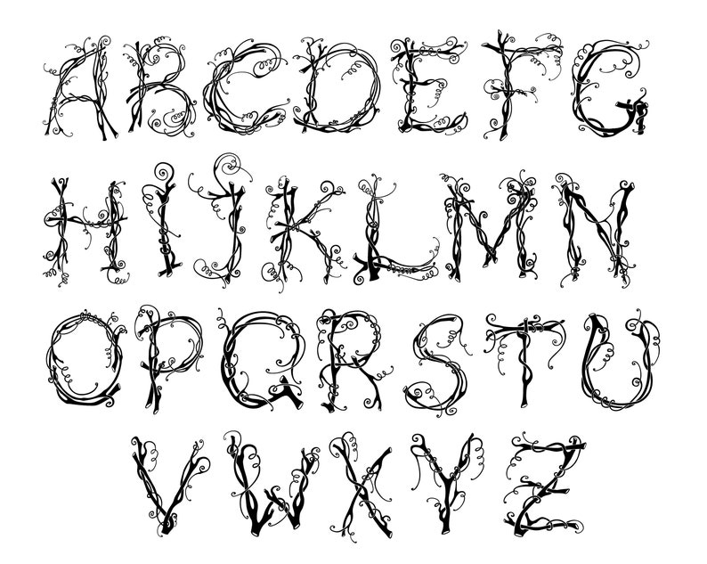 Artistic Alphabet Font From Stylized Vine Letter. Digital Clipart Eps ...