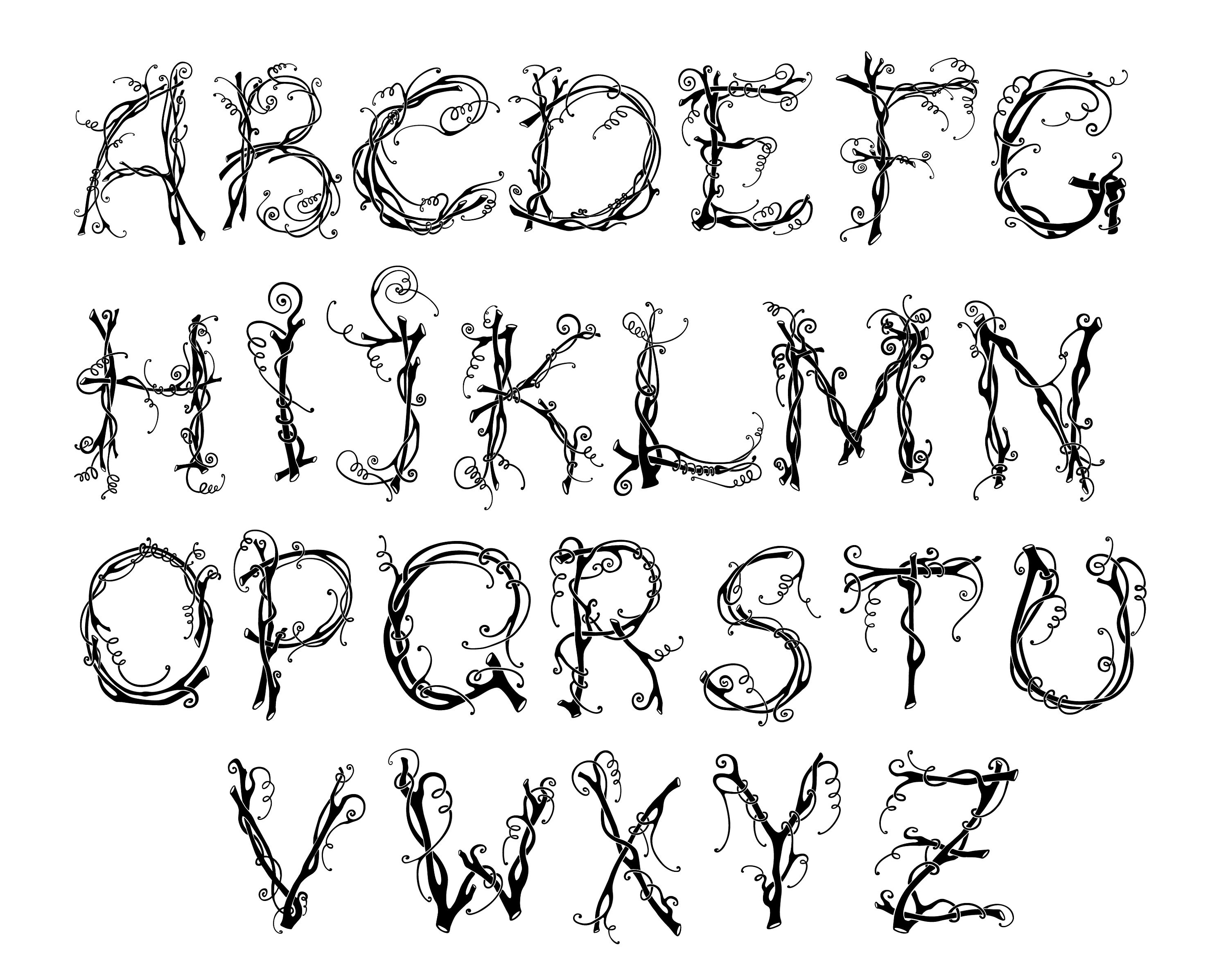 Artistic Alphabet Font From Stylized Vine Letter. Digital Clipart Eps ...