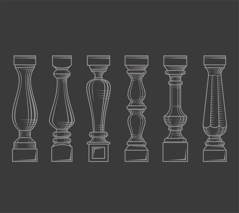 Set Classic Engraving Column Balusters, Eps, Svg, Pdf, Eps, Png ...