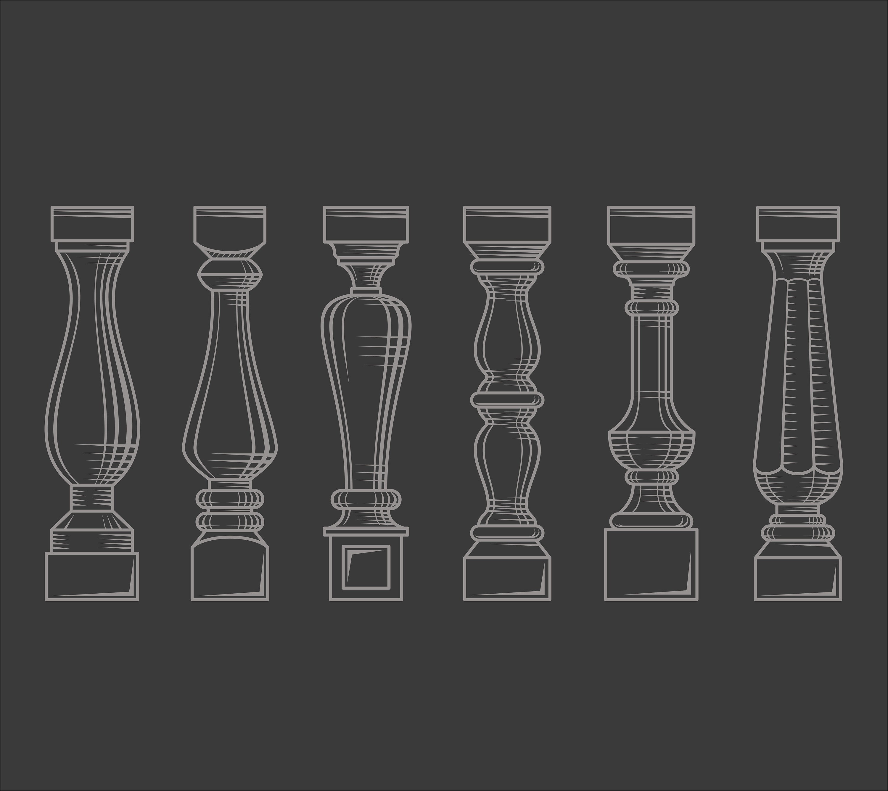 Set Classic Engraving Column Balusters, Eps, Svg, Pdf, Eps, Png ...