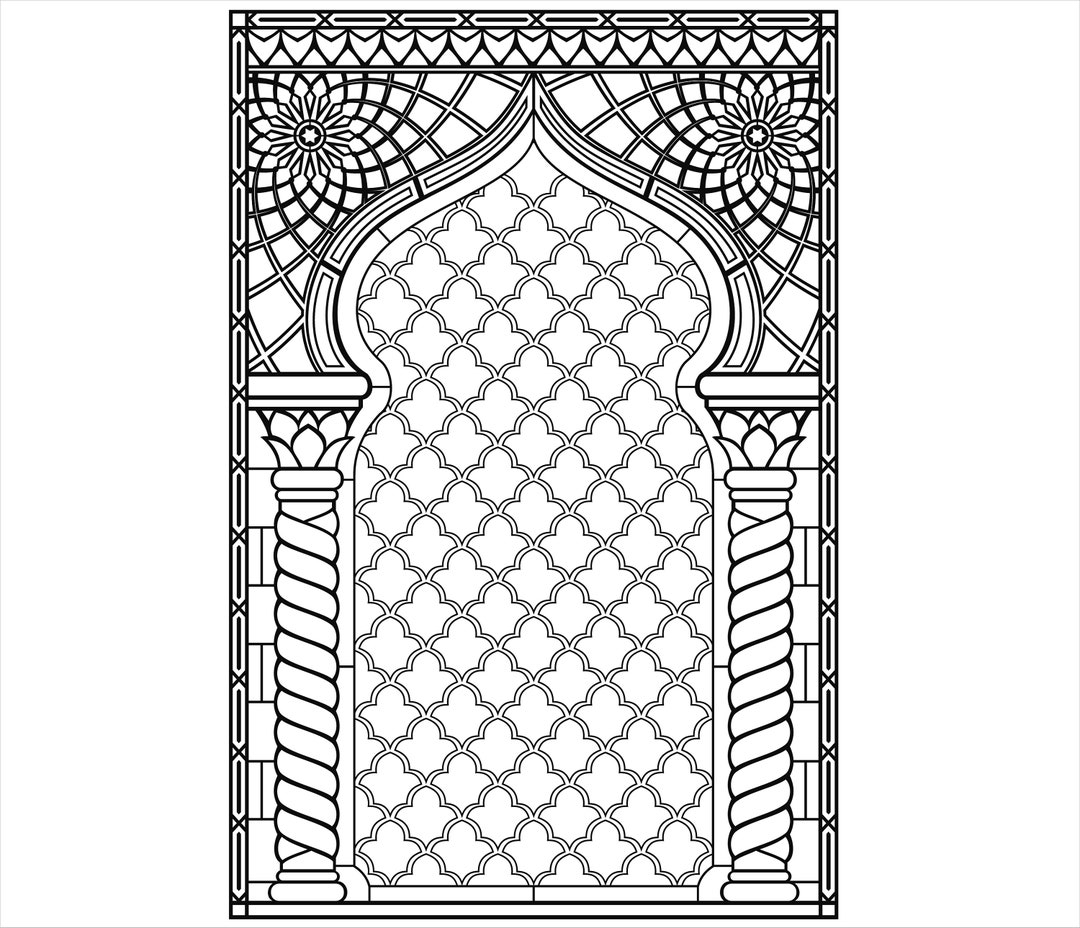Stained Glass Window With Oriental Arch Ornament Pattern. All Formats ...