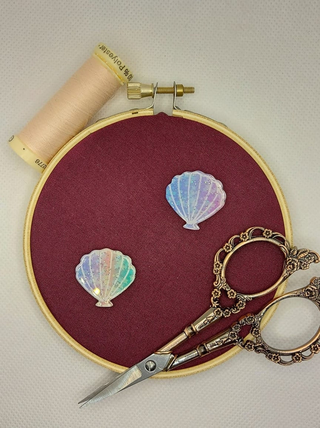 Sea Shell Needle Minder in Resin: Mermaid Colors, Ocean, Sparkle Minder ...
