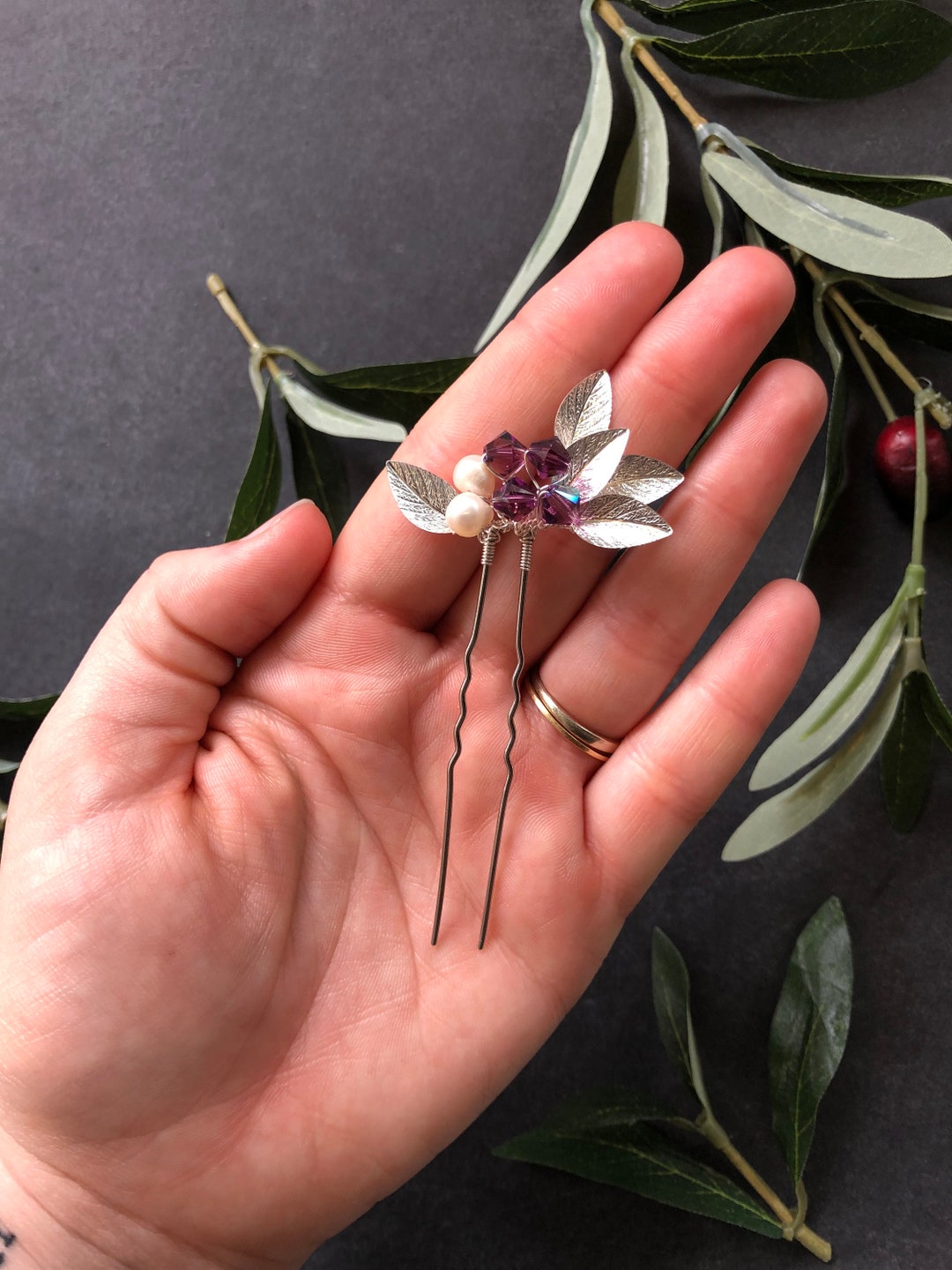 Pearl & Amethyst Crystal Hair Pins 1 Amethyst and Silver - Etsy