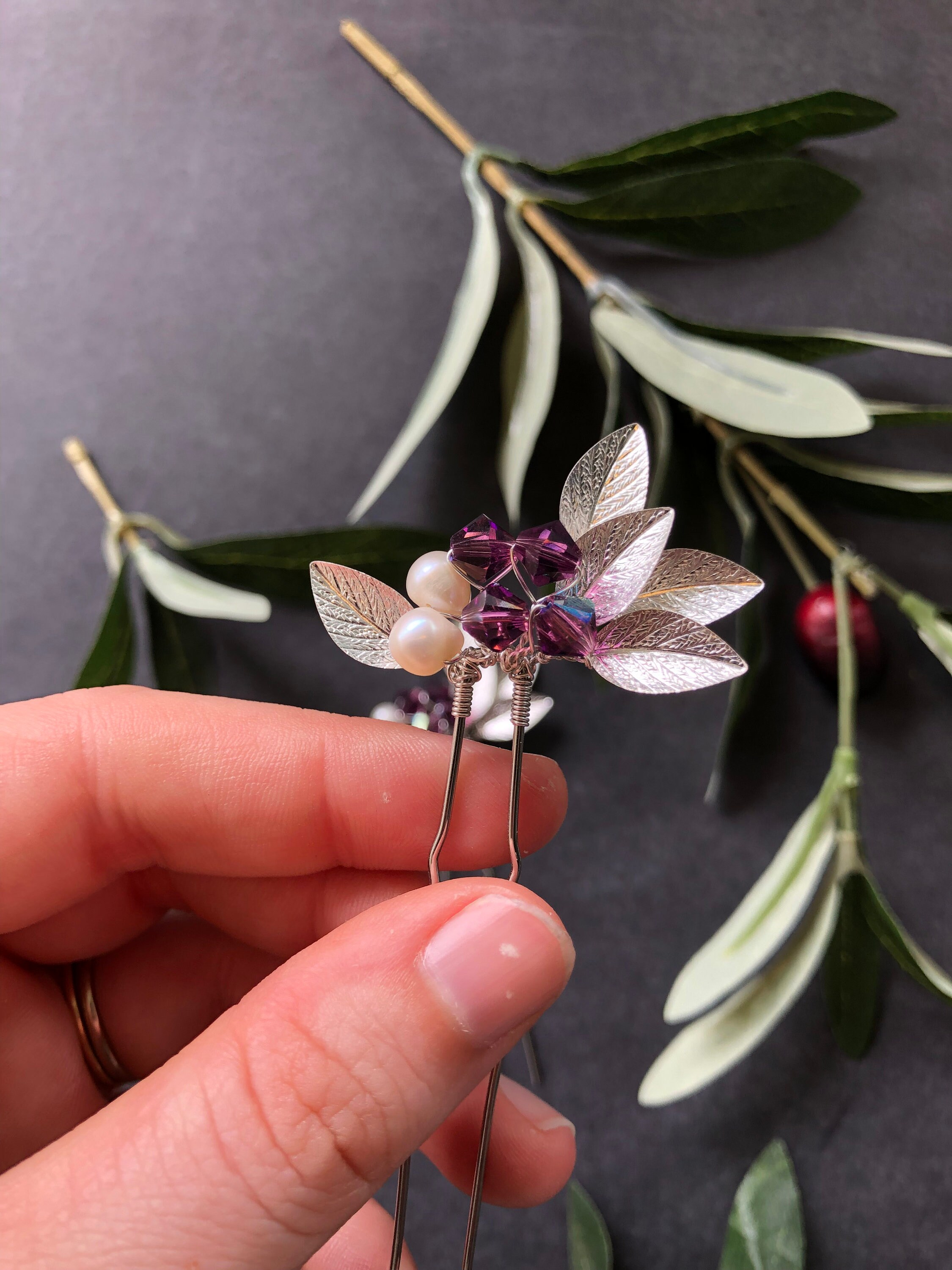 Pearl & Amethyst Crystal Hair Pins 1 Amethyst and Silver | Etsy